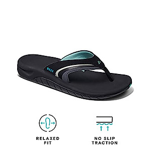 Reef Women's Sandals, Girls Slap 3, Black/Black/Aqua, 5