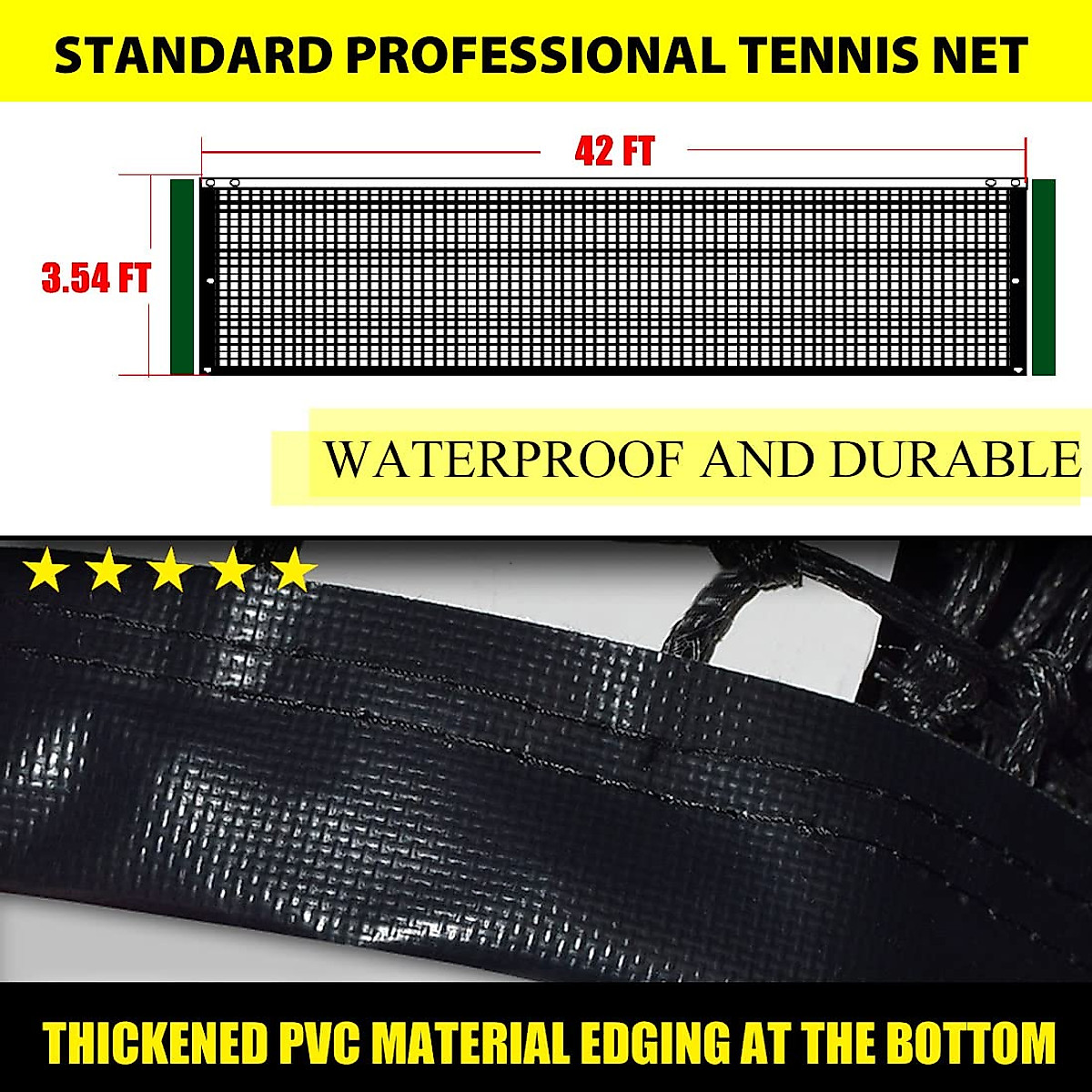 ProGoal Tennis Net 42FT Professional Heavy Duty Nylon Net, Compatible with All Standard Tennis Posts, IncludedIndoor Outdoor Court (Single-Layer Tennis net)