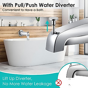 Enhon Universal Bathroom Spout with Metal Cover, 5 1/4 Inch Reach, Front Mount Tub Spout with Shower Diverter, 1/2'' IPS Thread (Chrome)