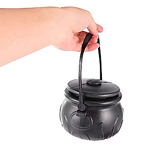 TOYANDONA 1 Piece Large Halloween Candy Cauldron, Plastic Witch Cauldron with Handle Halloween Candy Bucket Candy Holder for Kids (Black Flame with Cover)