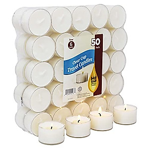Clear Cup Tea Light Candles Unscented 6 Hour Long Burning Time (50 Pack) Tealight Candle