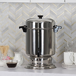 West Bend 13550 Coffee Urn Commercial Polished Stainless Steel Features Automatic Temperature Control Large Capacity with Fast Brewing and Easy Clean Up, 55-Cup, Silver