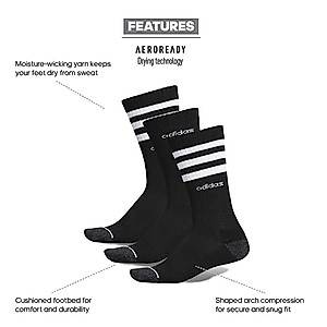 adidas Men's 3-Stripe Crew Socks (3-Pair), Black/White/Onix Grey, Large