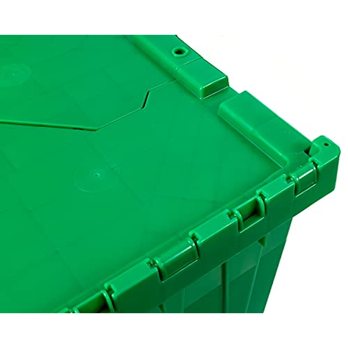 12 Gallon Heavy-Duty Flip Tote Storage Container (PACK OF 4) - Green, Commercial Flip Top Tote, Industrial Plastic Storage Tote - 21 in. L x 15 in. W x 12 in. H, Padlock & Metal Hinged Flip Cover