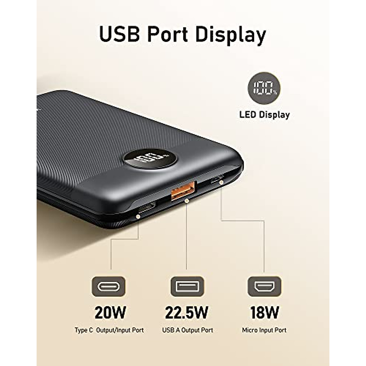 VEEKTOMX Mini Power Bank 10000mAh, Small Portable Charger with PD 3.0 & QC 3.0, 22.5W USB C Fast Charge Ultra-Compact Battery Pack, Dual Output Competible with iPhone, Sumsang, iPad