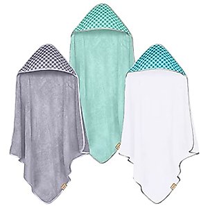 CORAL DOCK 3 Pack Baby Hooded Bath Towel Sets, Ultra Absorbent Baby Essentials Item for Newborn Boy Girl, Baby Bath Shower Towel Gifts for Infant and Toddler - Classic Neutral Plaid