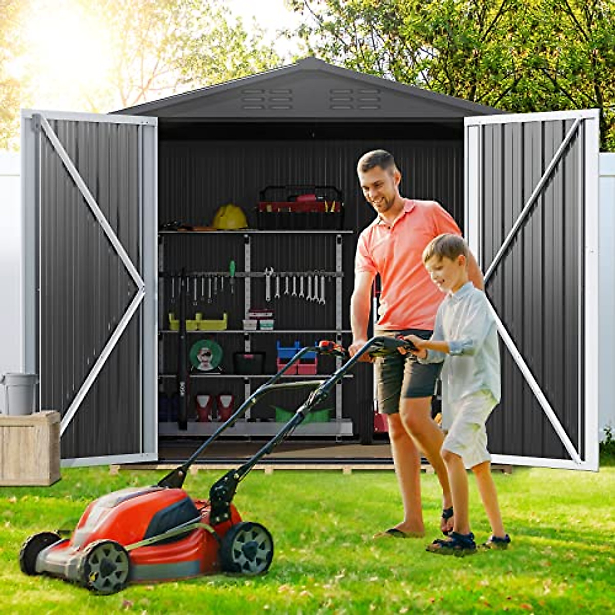 DWVO 6' x 4' Outdoor Storage Shed, Large Metal Tool Sheds, Heavy Duty Storage House with Lockable Doors & Air Vent for Backyard Patio Lawn to Store Bikes, Tools, Lawnmowers,Dark Gray