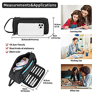 TOJYXSY Pencil Pouch for Girls Boys School Students Organizer Case Stationery Pen Storage Zipper Bag Men Women Teens Makeup Cosmetic Bags Black