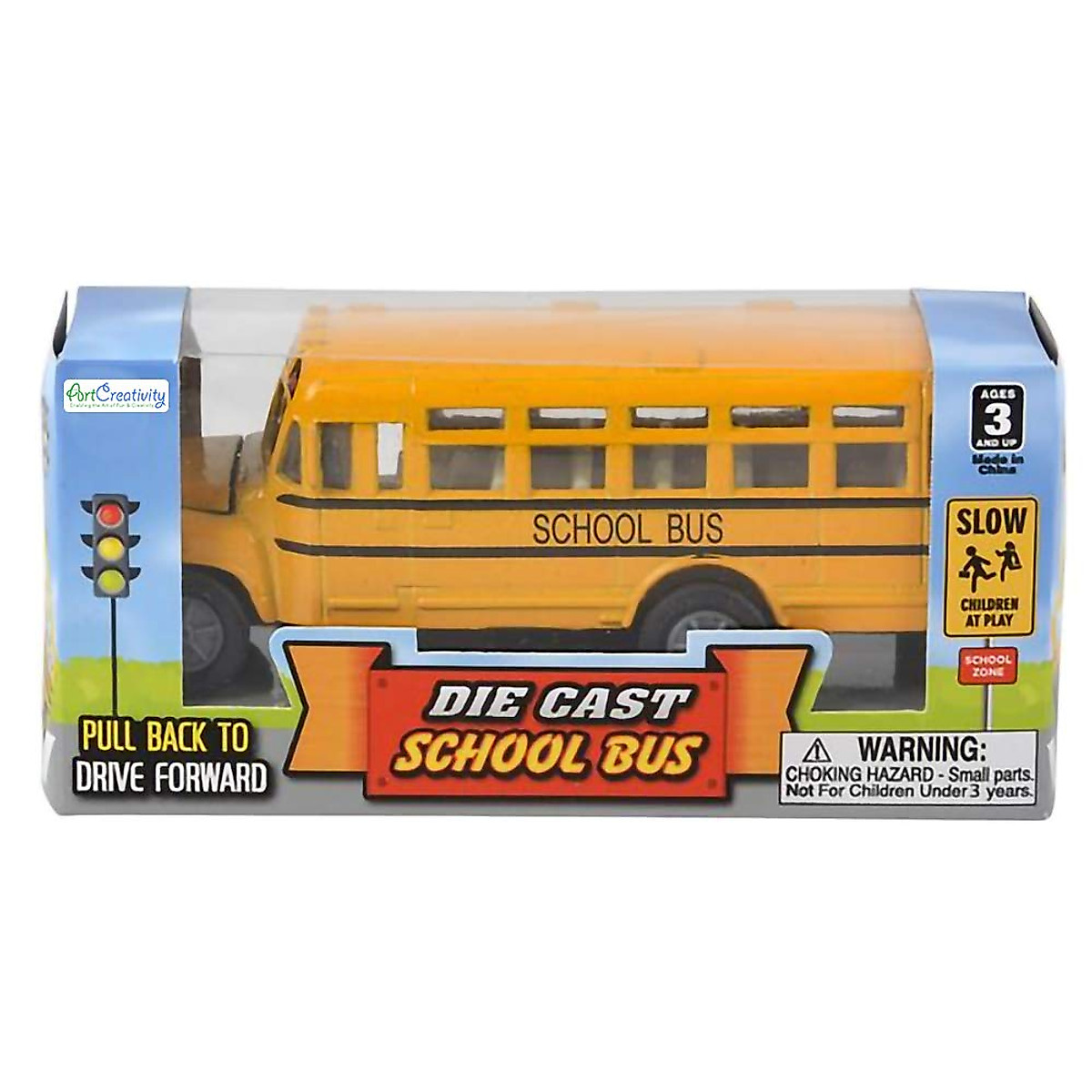 ArtCreativity Diecast Yellow School Bus for Kids, 4.75 Inch Classic School Bus Toy with Pullback Mechanism, Durable Diecast Metal, Party Favors, Best Birthday Gift for Boys and Girls