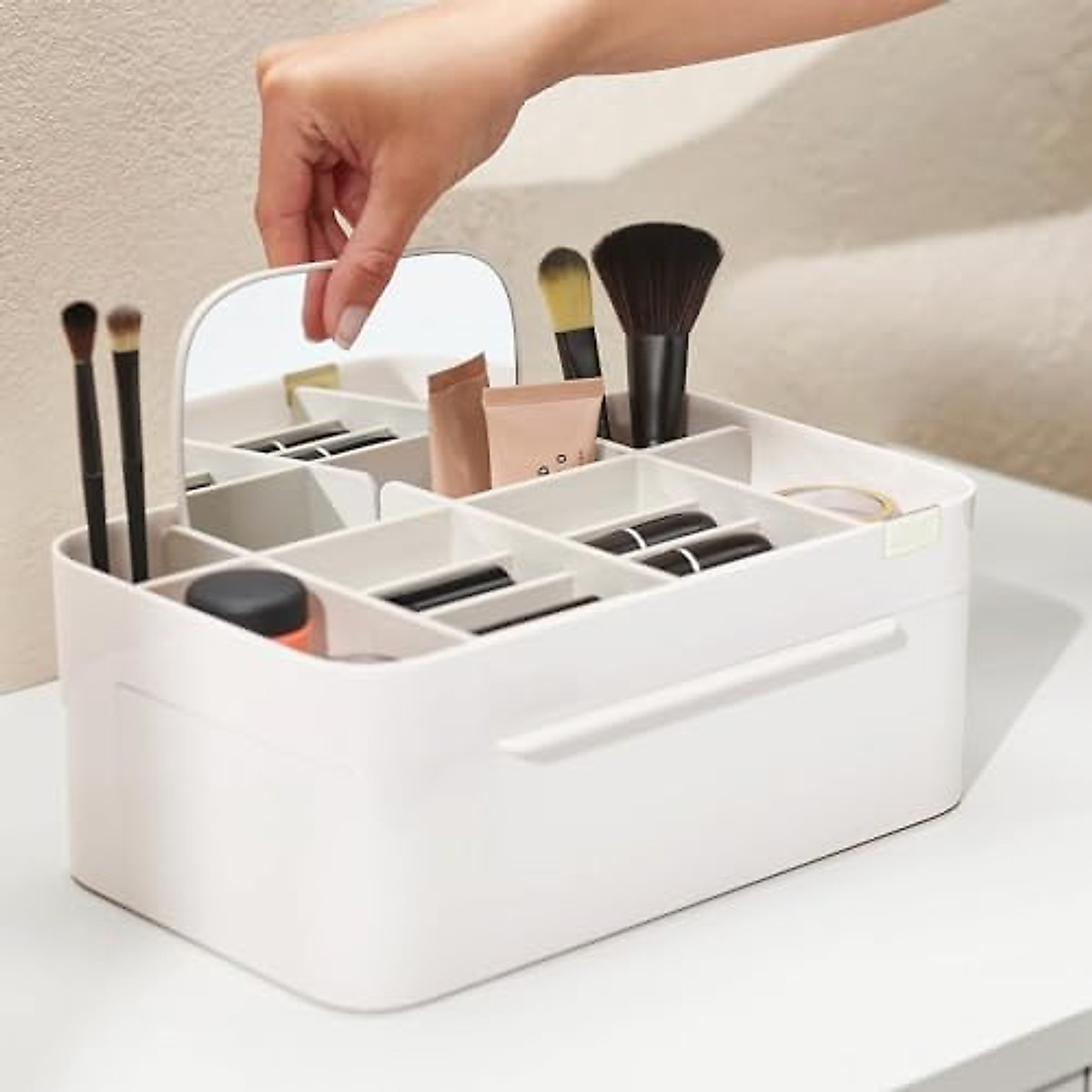 Joseph Joseph 75005 Viva Makeup Cosmetic Storage Organizer with Drawer, Large with Mirror, Shell, Cream