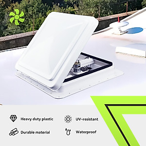 RVMATE 14" Roof Vent Fan for RV/Camper/Trailer, White With 12V Fan 6" Blades