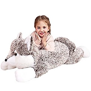 IKASA Large Wolf Stuffed Animal Plush Toy,Giant Cute Jumbo Soft Toys,Huge Big Size Plushy Fluffy Fat Oversized Plushie,Gifts for Kids Girls Boys Girlfriend Children (30 inches, Coffee Brown)