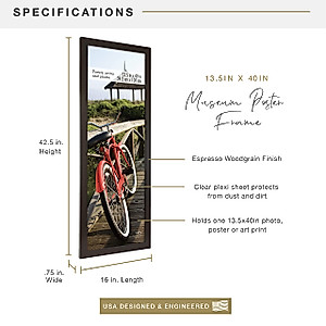 MCS Museum Poster Frame 13.5x40 Espresso Woodgrain, Vertical & Horizontal Wall Hanging Large Picture Frame for Photos, Posters & Art Prints (1-Pack)