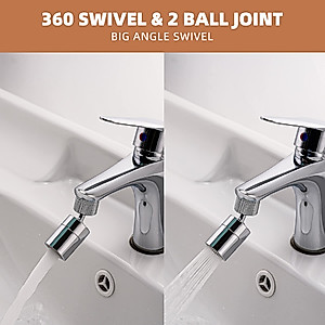 Hibbent Dual-function Female Faucet Aerator, 1.8 GPM Extra Big Angle Rotate Kitchen Sink Aerator Sprayer Head 360 Degree Swivel Kitchen Sink Sprayer Attachment-55/64 Inch-27UNS Female Thread-Chrome