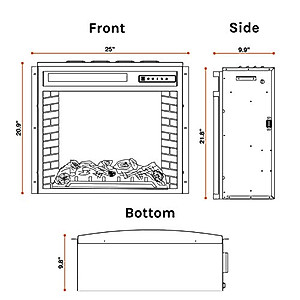 e-Flame USA Jackson 25"x21" LED Electric Fireplace Stove Insert with Remote - 3D Logs and Fire (Black)