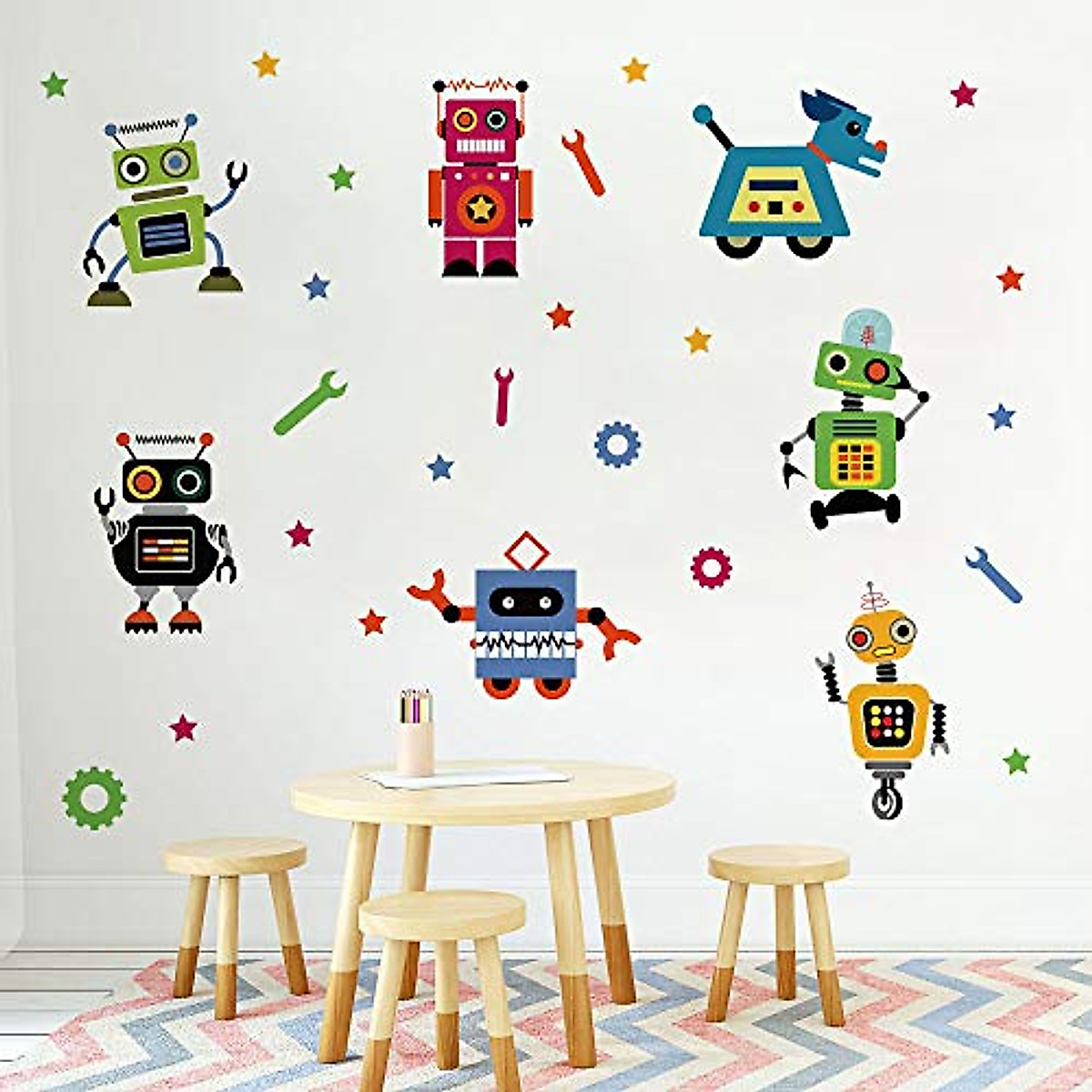 Runtoo Robots Wall Decals Educational Wall Art Stickers for Classroom Kids Boys Bedroom Wall Décor