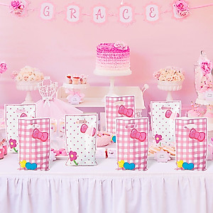 50Pcs Cute Cartoon Pink Cat Party Favor Bag Candy Treat Bags Print Bow Tie Flower Patterns with Handles Plastic Snack Gifts Bags for Boys Girls Kids Birthday Baby Shower Holiday Party Favor Supplies