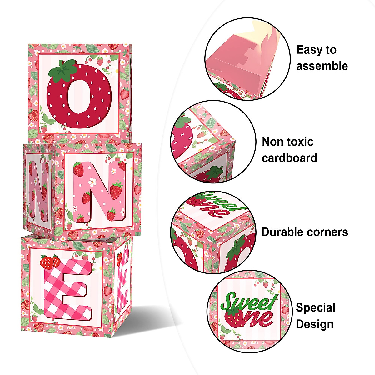 Strawberry Balloon Boxes 1st Birthday Party Supplies Strawberry Backdrop One Birthday Balloon Blocks Decorations for Baby Girl First Birthday Strawberry Party Decorations Supplies