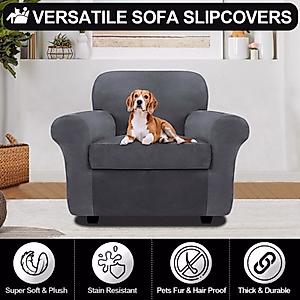 FestiCorp Sofa Cover, Velvet Couch Covers for Dogs, Stretch Sofa Slipcovers, Thick Furniture Covers for Pets, Washable Chair Cover, Armchair, Grey