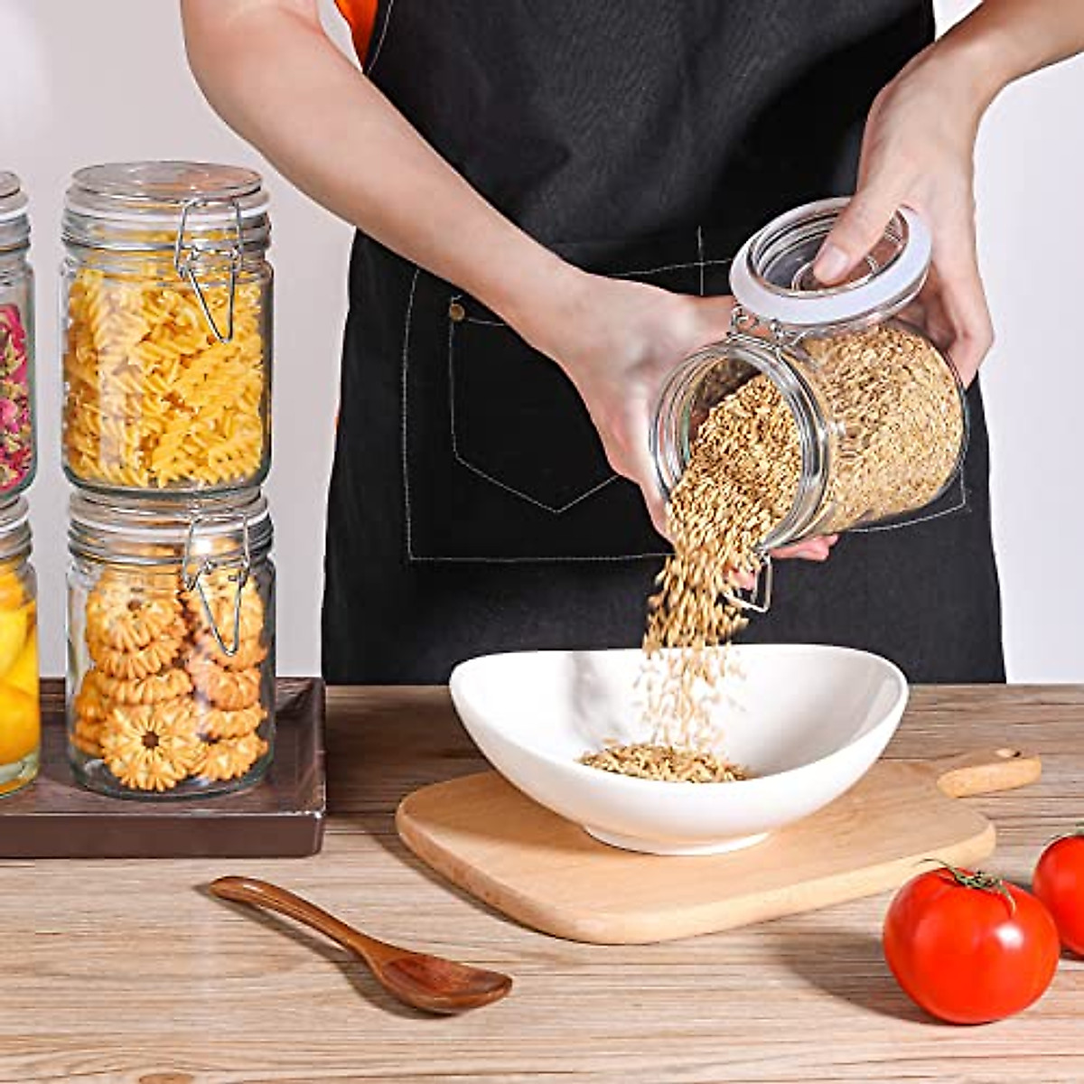 ComSaf Airtight Glass Canister with Lid Set of 6, 25oz Food Storage Jar, Storage Container with Seal Wire Clamp Fastening for Kitchen Fermenting Preserving Canning Pasta Flour Cereal