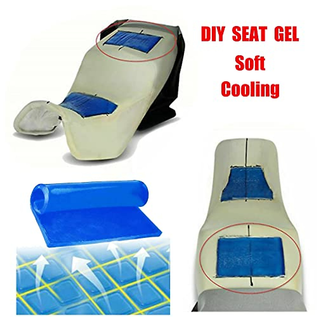 PLSUSJHAO Motorcycle Seat Gel Pad Motorbike Seat Cushion Shock Absorption Mats Comfort Soft Cooling DIY Seat Pad Reduce Fatigue Cushion for Office Chair Car Saddles (25 x 22 x 1cm)
