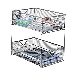 Mind Reader 2 Tier Metal Mesh Storage Baskets Organizer, Home, Office, Kitchen, Bathroom, Silver