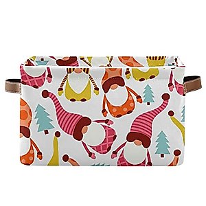 ALAZA Colorful Christmas Gnome New Year Xmas Large Storage Basket with Handles Foldable Decorative 1 Pack Storage Bin Box for Organizing Living Room Shelves Office Closet Clothes