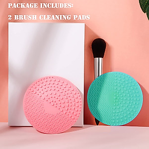 Makeup Brush Cleaning Pad, Brush Cleaning Mat, Silicone Makeup Cleaning Brush Scrubber Mat, Cosmetic Brush Cleaner with Suction Cup for Valentines Day (2 Pack-Green & Pink)