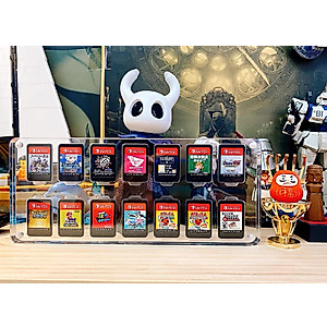 X-Richmen 14 in 1 Game Card Case for Nintendo Switch Acrylic Storage Box Transparent Display Cabinet of Switch Game Card Cartridge, Gift Box of Mario Mushroom Red and Blue Thumb Grip 2PCS