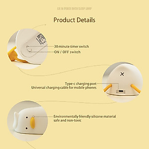 MUID Benson Lying Flat Duck Night Light, LED Squishy Duck Lamp, Cute Light Up Duck, Silicone Dimmable Nursery Nightlight, Rechargeable Bedside Touch Lamp for Breastfeeding, Finn The Duck.