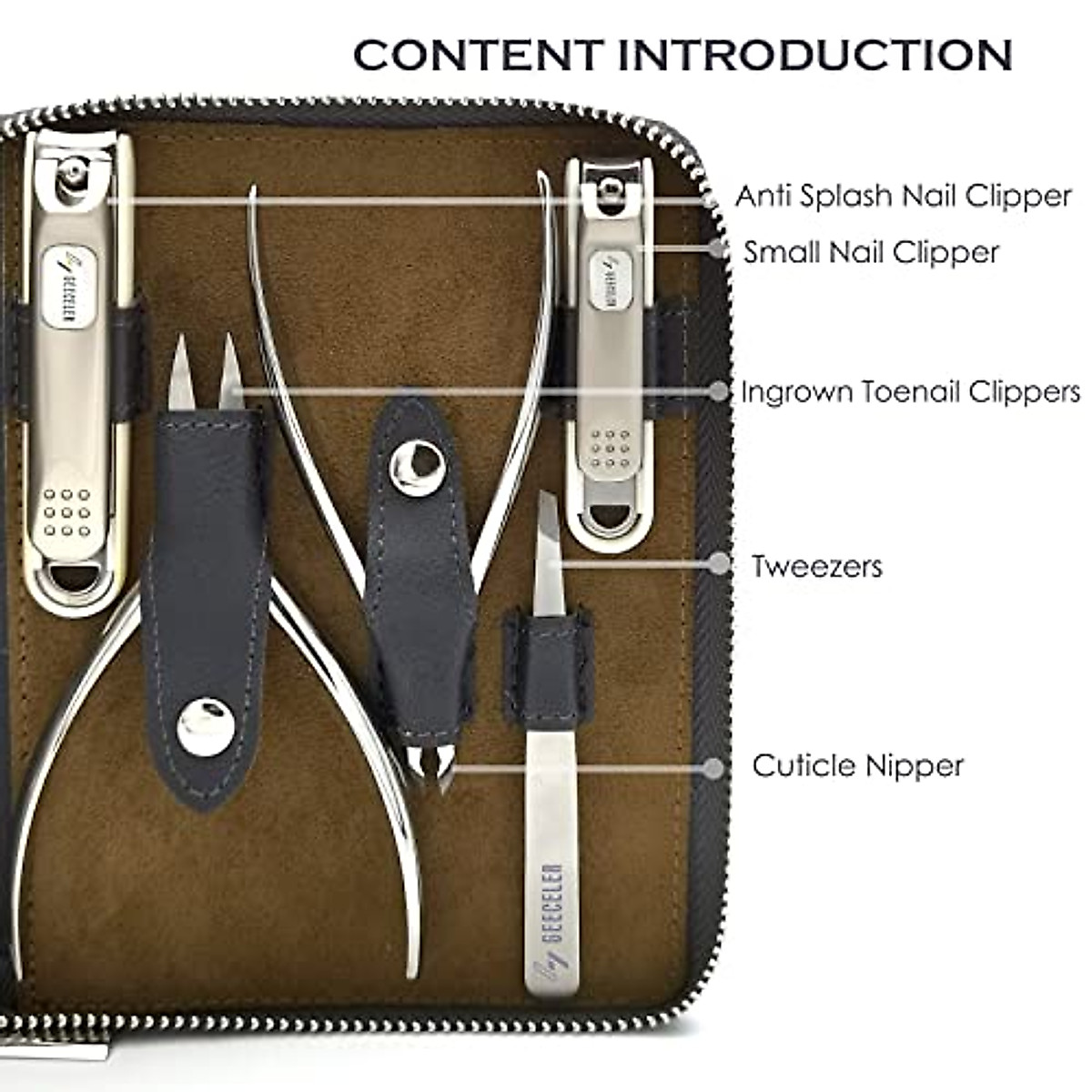 Geeceler Manicure Pedicure Grooming Kit 12 Pcs, Professional Nail Clippers Set with Case, Gift for Men/Dad/Women(Black)