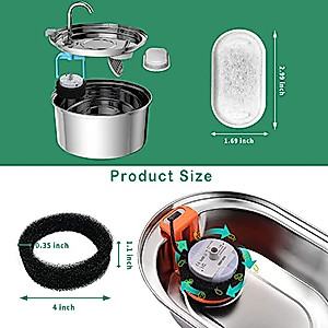 (16pcs) Cat Water Fountain Filters, Replacement Filters for 3.2L/108oz(2L/ 67oz) Stainless Steel Pet Fountain, Dog Water Fountain, 8pcs Carbon Filters + 8pcs Sponges