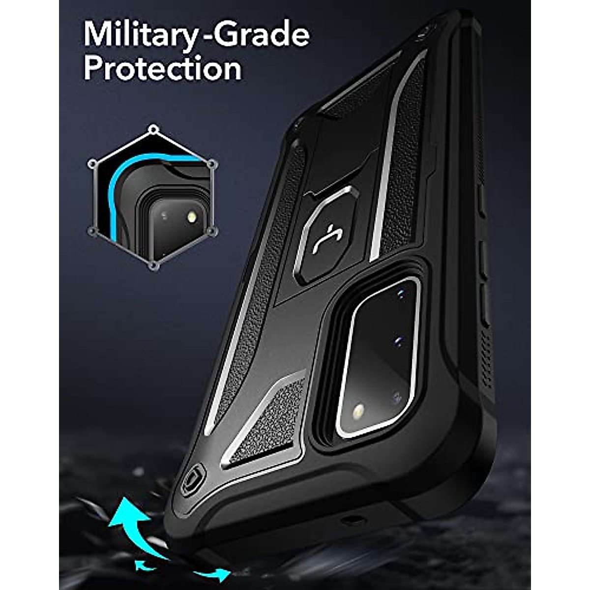 YOUMAKER Designed for Samsung Galaxy S20 5G Case with Built-in Screen Protector and Kickstand Shockproof Case Work with Fingerprint ID Military Grade Drop Tested Cover for S20 6.2 inch-Black