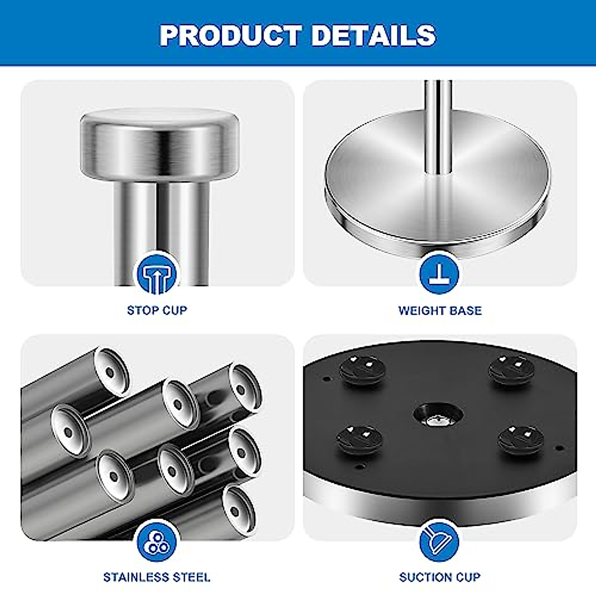 SMARTAKE Paper Towel Holder, Standing Kitchen Roll Holder with Suction Cups, One-Hand Tear Paper Towel Stand, Non-Slip Weighted Base, Fit Most Paper Rolls, for Kitchen Table Countertop, Silver