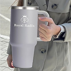 Royal Radix 40oz Insulated Tumbler with Handle & Straw, Stainless Steel Travel Mug, Leak-Proof, Hot & Cold Beverage Cup, BPA-Free, Dishwasher Safe, for Coffee & Water
