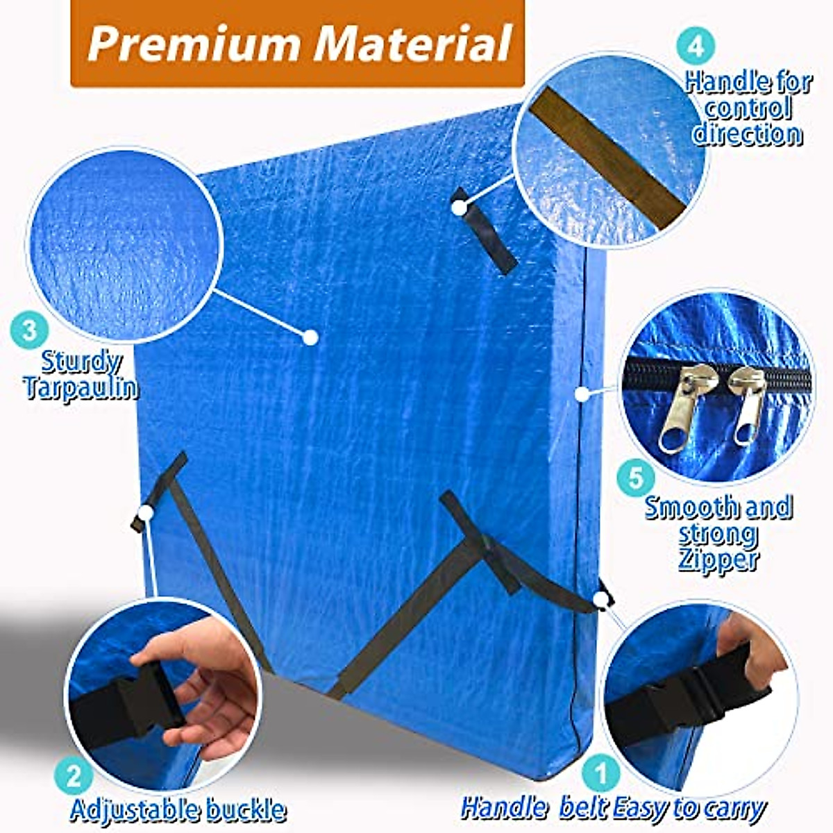 Wotermly King Mattress Bag for Moving and Storage with Handle Lift Belts,Reusable Waterproof Heavy Duty Tarpaulin Bed Mattress Cover, Strong Zippered Mattress Protector,Size King