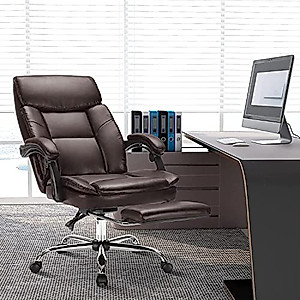 Executive Office Chair, Ergonomic Big and Tall Leather Swivel Rolling Managerial Reclining Computer Desk Task Chair, Adjustable High Back Recliner Chair with Padded Armrests and Retractable Footrest
