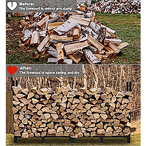 Khordin 8ft Firewood Rack Outdoor Adjustable Heavy Duty Wood Rack Fire Wood Holder for Indoor Storage Fireplace Metal Lumber Organizer Wood Stand Stacker, Black