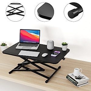 ZMYCZ Desk, Height Adjustable Converter, 31.5''x20'' Workstation, Ergonomic Gas Desk, Sit Stand Tabletop Monitor and Laptop Riser (Black)