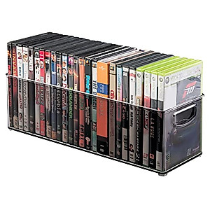 mDesign Plastic Video Game and DVD Storage Organizer - Game and Movie Disc Holder Bin with Handles for Home Media Console Stand and Closet Shelf - Ligne Collection - 8 Pack - Smoke Gray