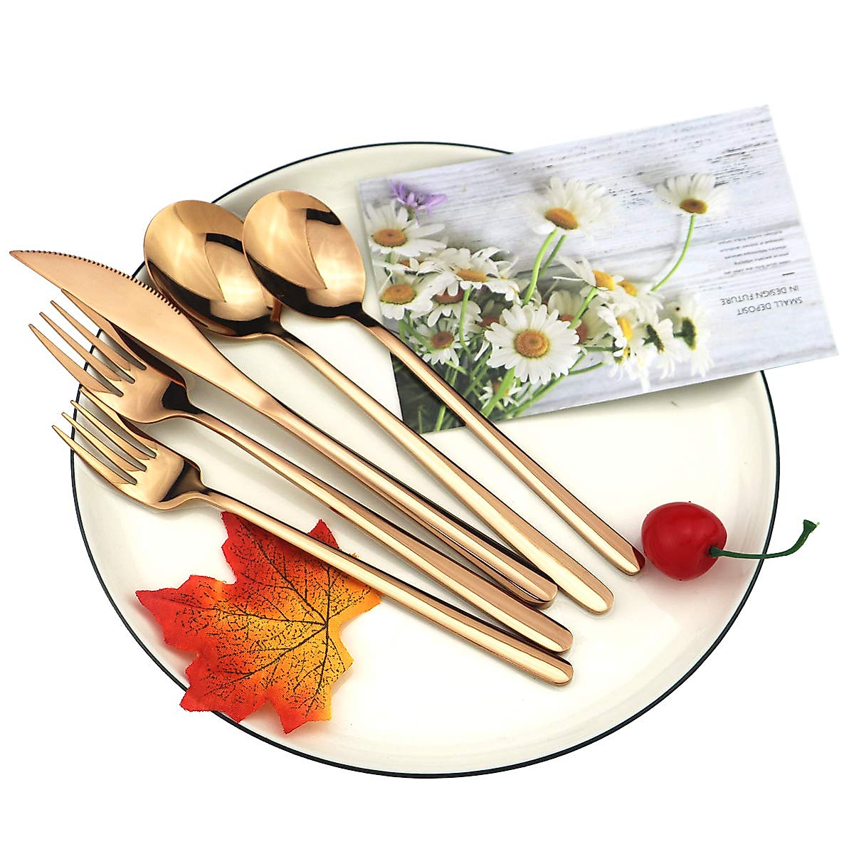 Copper Silverware Set,puzhler 20-Piece 304 Stainless Steel Flatware Cutlery Set for 4,Mirror Polished Rose Gold Tableware Set Ideal for Home Kitchen Hotel Restaurant,Includes Forks Spoons Knives