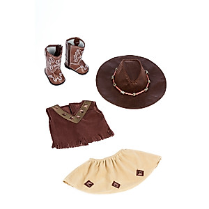 - Cowgirl - 4 Piece 18 inch Doll Outfit - Cowgirl Hat, Skirt, Top and Cowgirl Boots - (Doll Not Included)