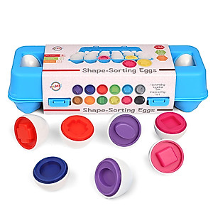 Playkidz Shape Sorting Eggs - Developmental and Educational Toy - A Dozen Pieces for Mixing and Matching Color or Shape - Recommended for Ages 18m+