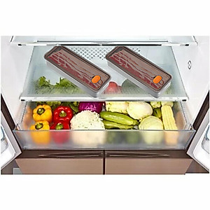 JUXYES Bacon Storage Container for Refrigerator, Stainless Steel Bacon Storage Box for Fridge with Transparent Lid, Airtight Bacon Storage Keeper, Deli Meat Saver Cuts Food Storage Organizer