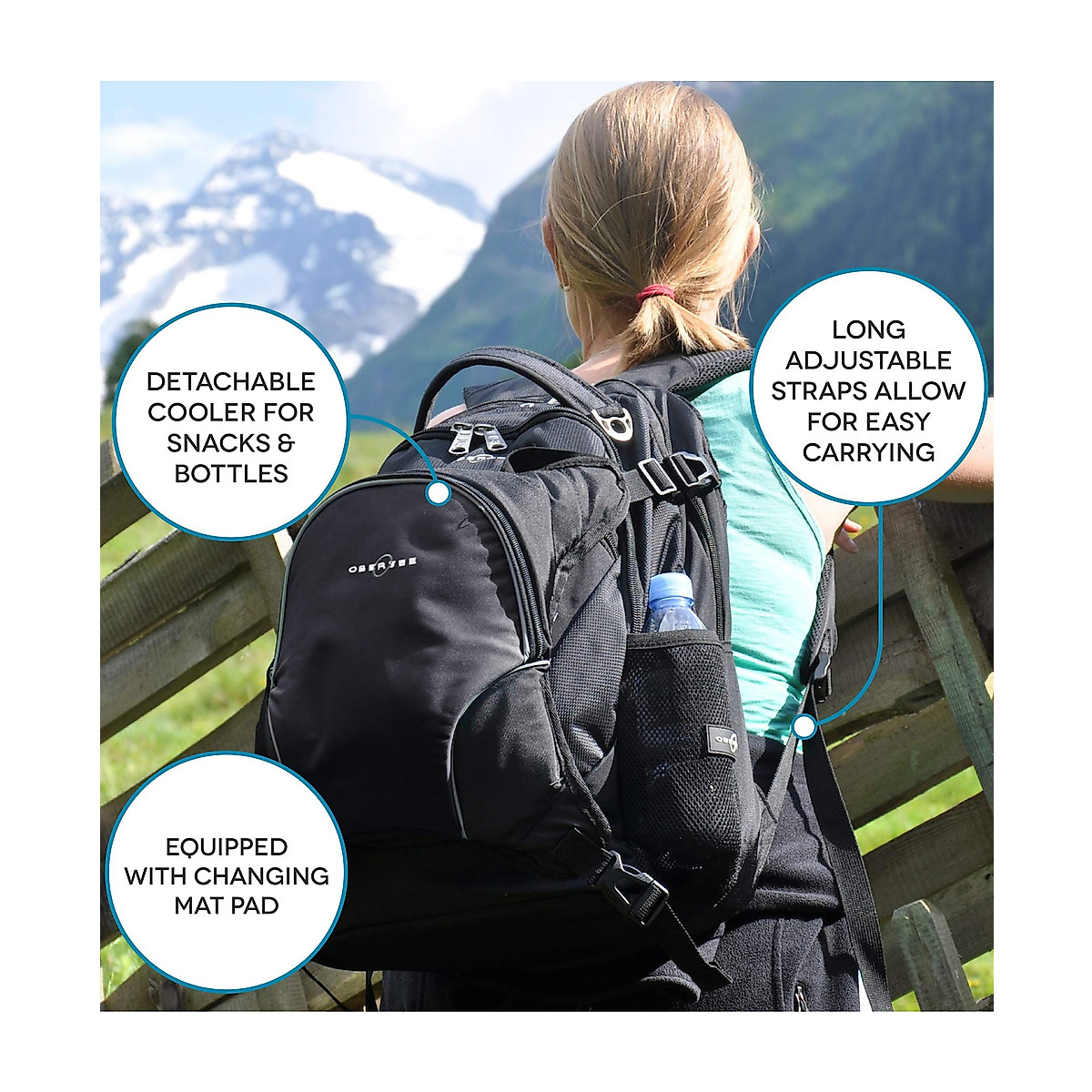 Obersee Oslo Diaper Bag Backpack with Detachable Cooler, Silver Grey