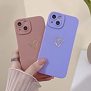 Yeddabox Compatible with iPhone 13 Mini Case for Women, Bronzing Luxury Heart Phone Case Cute Side Small Pattern Soft TPU Shockproof Full Camera Lens Protective Cover for iPhone 13 Mini (Black)