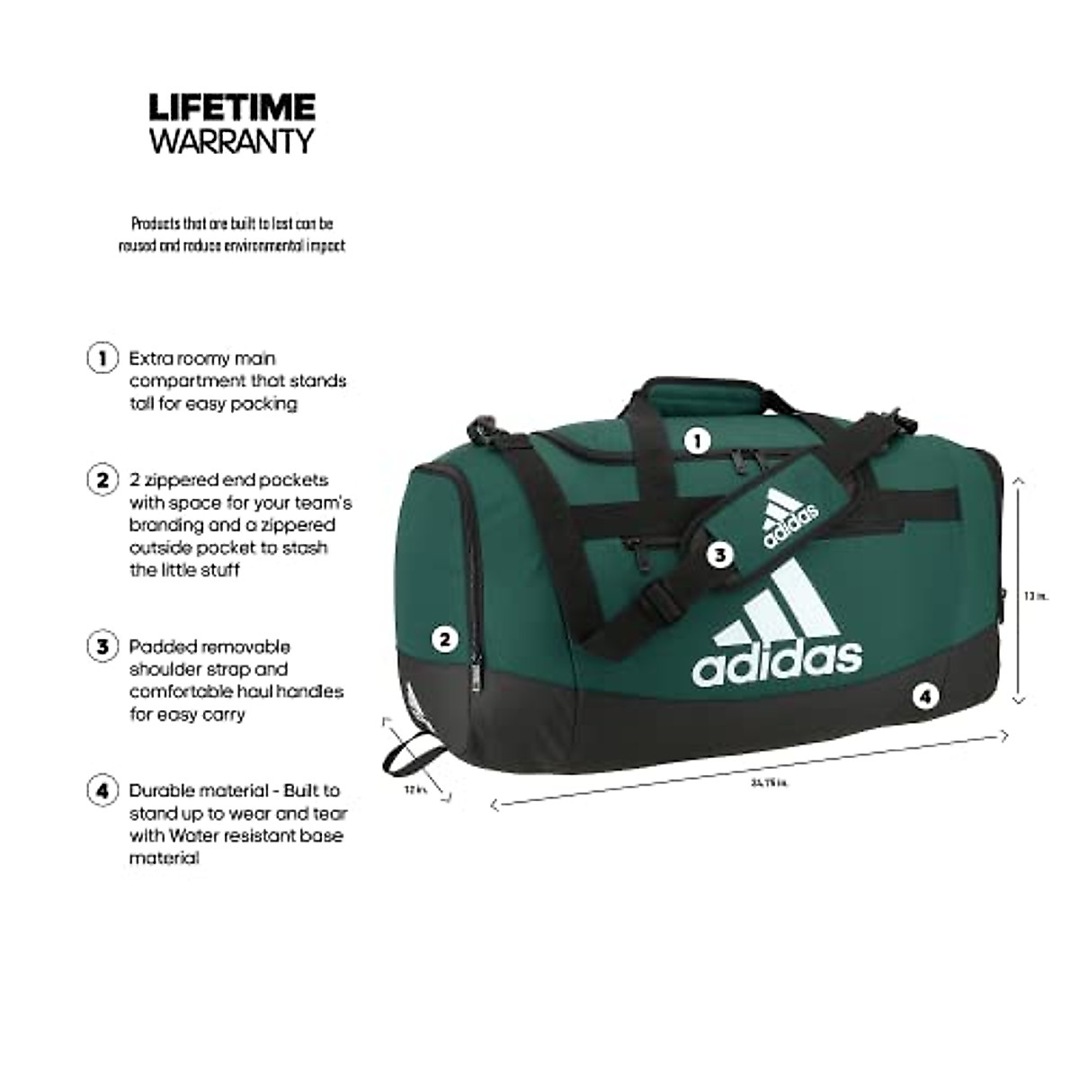 adidas Unisex Adult Defender 4 Medium Duffel Bag, Team Dark Green, One Size