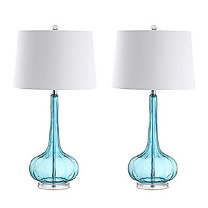 JONATHAN Y JYL1079B-SET2 Set of 2 Table Lamps Bette 28.5" Glass Teardrop LED Table Lamp Contemporary Bedside Desk Nightstand Lamp for Bedroom Living Room Office College Bookcase, Aqua