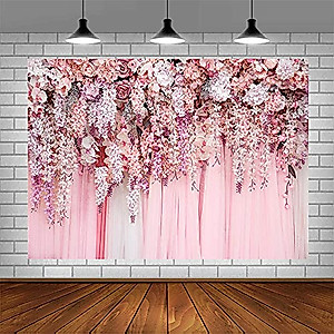 ABLIN 8x6ft Floral Backdrop Girl Pink Rose Flower Wall Decor Romantic Bridal Shower Wedding Anniversary Photo Background Floral Party Decorations Dessert Cake Table Banner Props