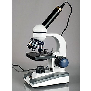 AmScope M150C-PS10 Compound Monocular Microscope, WF10x and WF25x Eyepieces, 40x-1000x Magnification, LED Illumination, Brightfield, Single-Lens Condenser, Coaxial Coarse and Fine Focus, Plain Stage, 110V, Includes Set of 10 Prepared Slides
